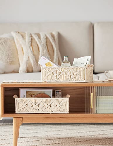 Taufey Macrame Storage Baskets Boho Decor Box Handmade Woven Decorative Countertop Toilet Tank Shelf Cabinet Organizer for Bedroom Living Room Nursery, Set of 2