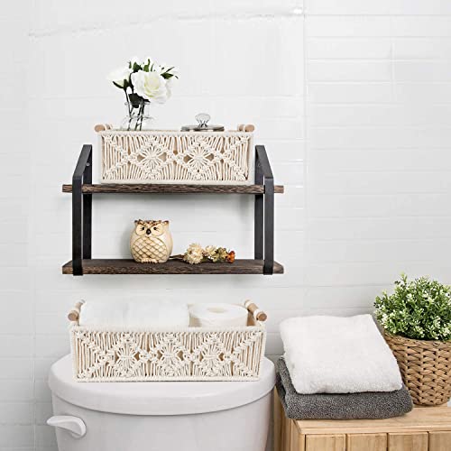 Taufey Macrame Storage Baskets Boho Decor Box Handmade Woven Decorative Countertop Toilet Tank Shelf Cabinet Organizer for Bedroom Living Room Nursery, Set of 2