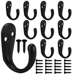 soeaeodg 10 pieces wall mounted coat hook robe hook flat black towel holder for bathroom, bathroom accessories and 22pieces screws for bath kitchen garage single coat hanger (black color)