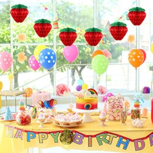 Skylety 10 Pieces 6 Inch Paper Strawberry Honeycomb Ball Tissue Paper Strawberry Ball for Strawberry Birthday Party Decoration (Red)