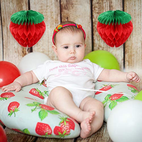 Skylety 10 Pieces 6 Inch Paper Strawberry Honeycomb Ball Tissue Paper Strawberry Ball for Strawberry Birthday Party Decoration (Red)