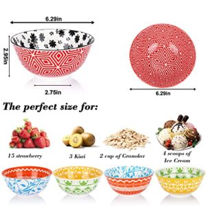 Vivimee Porcelain Cereal Bowls Set of 6, 24 Ounce Colorful Soup Bowls, Ceramic Oatmeal Bowls for Cereal, Soup, Pasta, Oatmeal, Salad and Rice, Microwave and Dishwasher Safe Eating Bowls for Kitchen