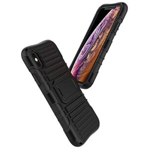 E-Tree Crossbody Lanyard Case for iPhone Xs Max (6.5 inch) with Kickstand Stand, Shockproof Dual Layered (Hard PC with Soft TPU), Anti-Lost Necklace Strap for Kids Elderly Outdoors, etc Black