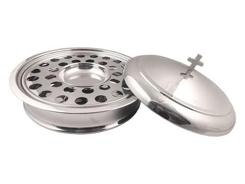 Communion Ware Holy Serving Tray Including Center Bread Plate with A Cover - Stainless Steel (Silver/Mirror)