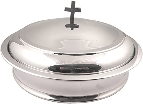 Communion Ware Holy Serving Tray Including Center Bread Plate with A Cover - Stainless Steel (Silver/Mirror)