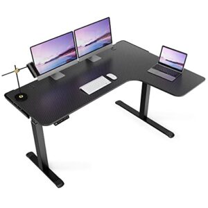 designa 61 inches l shaped standing desk, electric height adjustable dual motor sit stand up home office corner computer gaming table large modern workstation with 4 memory presets, black, right side