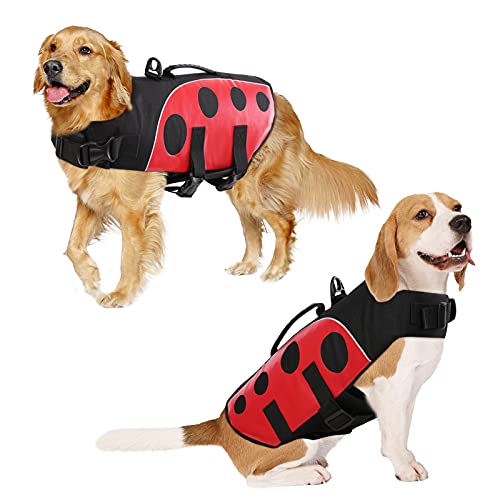 ASENKU Dog Life Jacket Pet Safety Vest Ripstop Flotation Pet Swimsuit Preserver with High Buoyancy and Durable Rescue Handle for Small, Medium, Large Dogs （Red, L