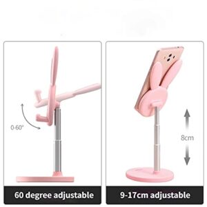 Cute Bunny Phone Holder, Desktop Bunny Ear Cell Phone Holder Stand Height Angle Adjustable Phone Stand Compatible with Most 4-12.9 Inch Mobile Phone, Kindle, iPad, Switch or Tablet (Pink)