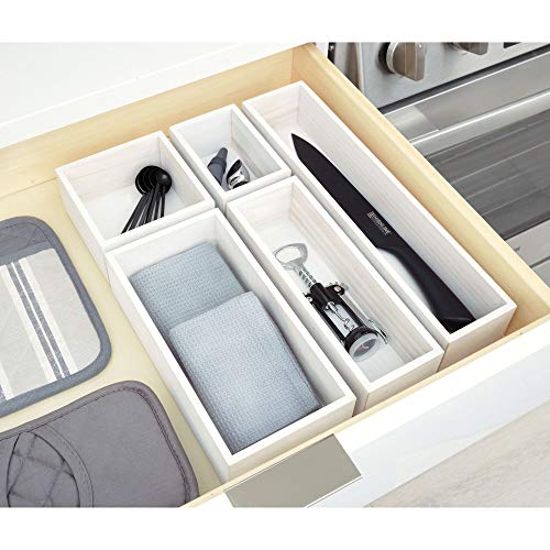 iDesign Renewable Paulownia Wood Collection Drawer Organizer Bin, 5" x 10" x 2.5", White Wash