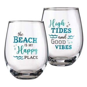 lillian rose beach life wine glass set, 2 count (pack of 1), clear