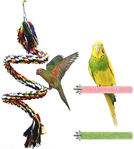 Bird Rope for Parrots,2 PCS Bird Perch Stand,Bungee Bird Toys Bird Cage Accessories for Bird Swinging, Climbing,Standing(3PCS)