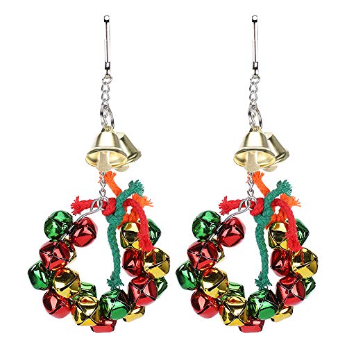 2 PCS Parrot Garland Toy with Bells Hanging Christmas Birdcage Decoration Budgie Cages Accessories