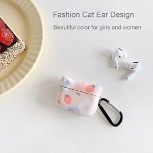 Zoelux Airpods pro case Cover with Keychain,Soft cat Ears airpods pro case Cute for girl Women Full Protective case Cover(Pinkflower)