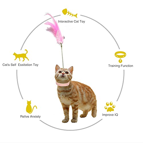 NELJIBEHU Cat Collar Funny Cat Stick,Interactive Cat Feather Toys with Bell,Pink Spring Cat Teaser Stick Toy , Used for Cat Indoor Play, Suitable for Old Kittens and Kittens to Exercise