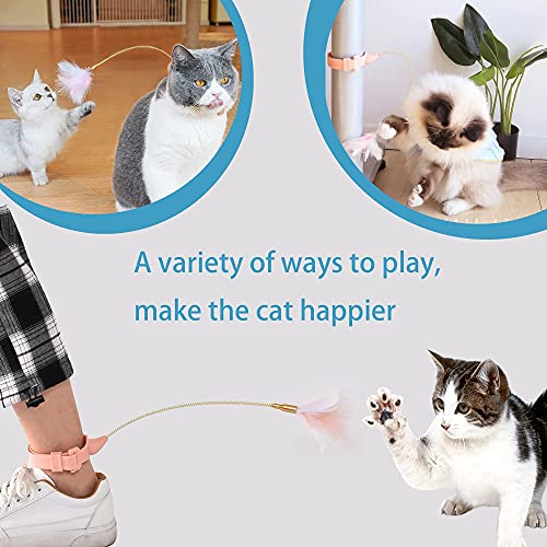 NELJIBEHU Cat Collar Funny Cat Stick,Interactive Cat Feather Toys with Bell,Pink Spring Cat Teaser Stick Toy , Used for Cat Indoor Play, Suitable for Old Kittens and Kittens to Exercise