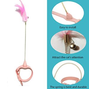 NELJIBEHU Cat Collar Funny Cat Stick,Interactive Cat Feather Toys with Bell,Pink Spring Cat Teaser Stick Toy , Used for Cat Indoor Play, Suitable for Old Kittens and Kittens to Exercise