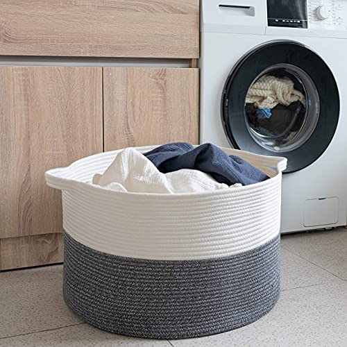 Large Linen Basket (Set of 2)-Woven Basket Laundry Hamper Clothes Storage Bin