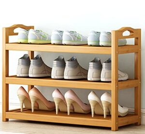 qumeney 3 tier shoe rack for entryway, bamboo shoe rack organizer free standing sturdy shoe shelf, small wooden shoes rack doorway bedroom living room balcony closet, 27.5 x 9.8 x 20 inch