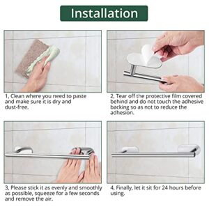 Self Adhesive Towel Bar, JiGiU Bathroom Hardware Set Include 16-Inch Bath Towel Bar,Toilet Paper Holder & 3 Packs Towel Hooks SUS304 Stainless Steel Wall Mount No Drill Sticky on Towel Holder Kit