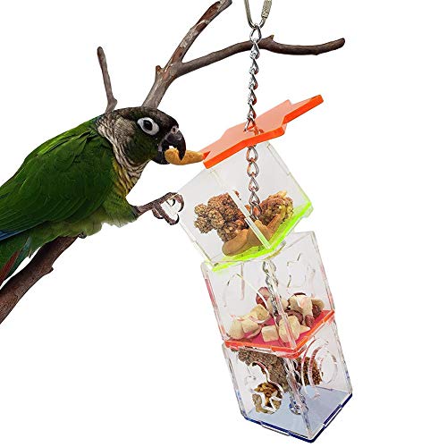 Jeanoko Multilayer Stability Bird Parrot Forage Box Durability Hanging Treat Foraging Toy Transparent Acrylic Food Holder