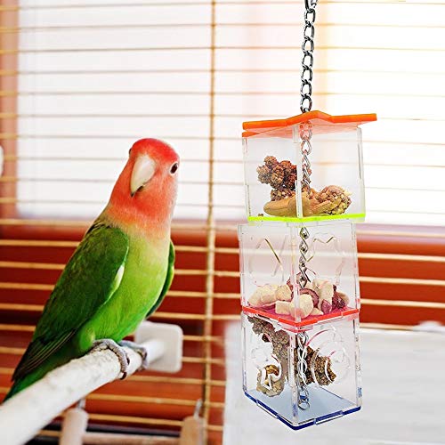 Jeanoko Multilayer Stability Bird Parrot Forage Box Durability Hanging Treat Foraging Toy Transparent Acrylic Food Holder