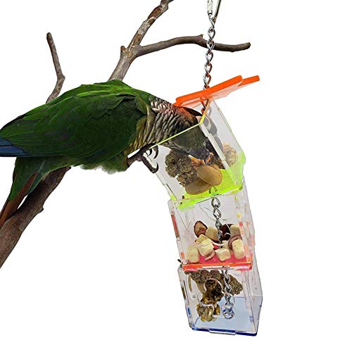 Jeanoko Multilayer Stability Bird Parrot Forage Box Durability Hanging Treat Foraging Toy Transparent Acrylic Food Holder