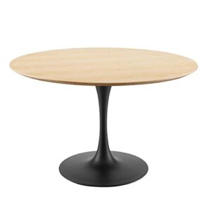 Modway Lippa Round Wood Grain 47" Dining Table, Black Natural