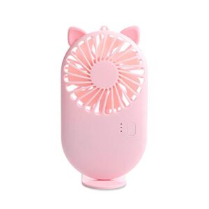 yuerr portable mini fan handheld fans for cooling air 3 speeds adjustable usb rechargeable small table desk fan personal quiet eyelash fan for kids women men home office travel(pink kitten)