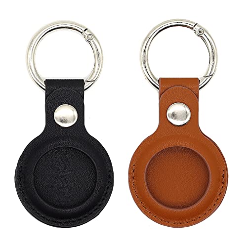 PU Leather Holder Compatible with AirTag Air Tag Case Cover Keychain Accessory Pet Dog Collar Compatible for Apple Finder Location Tracker Black & Brown