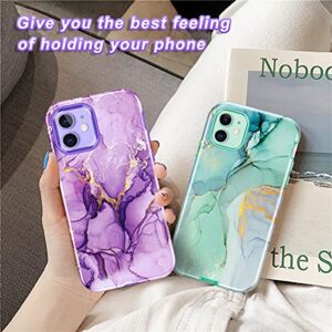 Lamcase for iPhone 12 and iPhone 12 Pro Case 6.1 Inch, Heavy Duty Hard PC Soft Rubber [Stylish Glossy Marble] Full Body Three Layer Shockproof Drop Protection Cover, Purple Marble