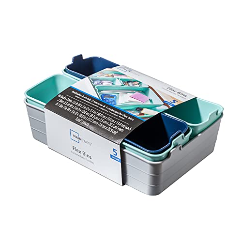 Starplast Industries Mainstays Set of 5 Flexible Drawer Storage Organizers, Grey, Blue, Teal