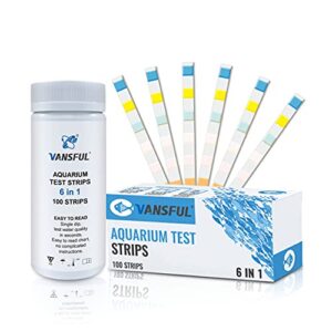 vansful 6 in 1 aquarium test strips, 100 strips fish tank test kit for testing freshwater saltwater pond,accurate nitrate nitrite chlorine carbonate hardness (gh & kh) and ph