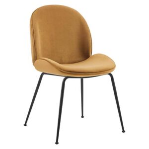 Modway Scoop Performance Velvet Dining Chairs-Set of Two in Cognac with Black Metal Legs