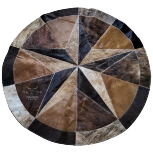 TOM TOM COWHIDES Rug Leather Star Cow Hide Patchwork Area Round Carpet 40''