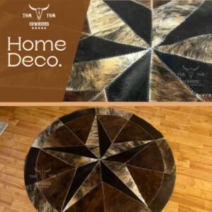 TOM TOM COWHIDES Rug Leather Star Cow Hide Patchwork Area Round Carpet 40''