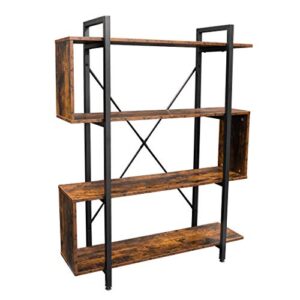 becko us bookshelf vintage industrial bookcase 4 tier s shaped display book shelves storage rack shelves z shaped shelges for bedroom home office living room entryway hallway (rustic brown)