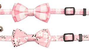 Gyapet Pink Cat Collar Breakaway Safety with Bell Bow Tie Pack in 2 Plaid Flower Pattern Kitten 7-11in Pink Flower & Plaid