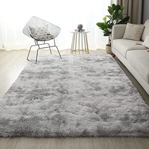 ultra soft fluffy area rugs for bedroom 4x6, shaggy bedroom carpet, plush living room shag furry floor rugs, non-slip tie-dyed floor carpet