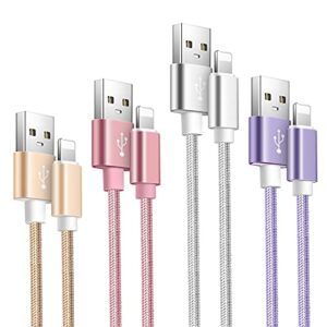 iphone charger apple mfi certified (10ft 6ft 6ft 3ft) 4 pack iphone charging lightning cables(purple silver pink gold) nylon long chargers cord compatible iphone 12 13 pro max 11 xs xr se 8 7 plus 5s