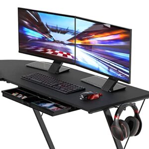 SHW Vista L-Shape Desk with Monitor Stand, Black