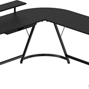 SHW Vista L-Shape Desk with Monitor Stand, Black