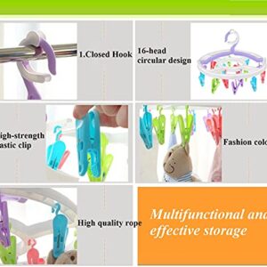 Newraturner Clothespin Rack Laundry Drying Rack,Clothes Hangers with 16 Clips,Clip Hanger Drip Hanger for Drying Underwear,Towel,Baby Clothes,Hat,Scarf,Socks,Bras,Pants,Cloth Diapers,Gloves