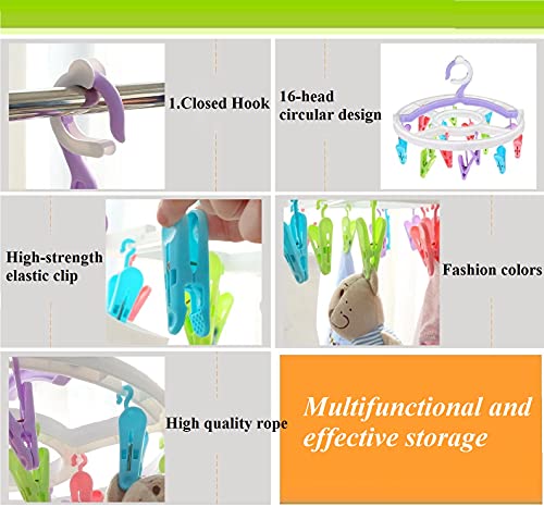 Newraturner Clothespin Rack Laundry Drying Rack,Clothes Hangers with 16 Clips,Clip Hanger Drip Hanger for Drying Underwear,Towel,Baby Clothes,Hat,Scarf,Socks,Bras,Pants,Cloth Diapers,Gloves