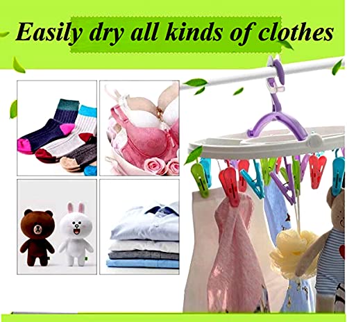 Newraturner Clothespin Rack Laundry Drying Rack,Clothes Hangers with 16 Clips,Clip Hanger Drip Hanger for Drying Underwear,Towel,Baby Clothes,Hat,Scarf,Socks,Bras,Pants,Cloth Diapers,Gloves