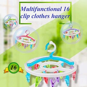 Newraturner Clothespin Rack Laundry Drying Rack,Clothes Hangers with 16 Clips,Clip Hanger Drip Hanger for Drying Underwear,Towel,Baby Clothes,Hat,Scarf,Socks,Bras,Pants,Cloth Diapers,Gloves