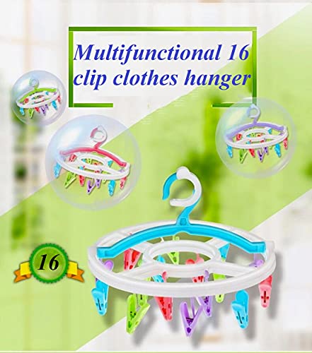 Newraturner Clothespin Rack Laundry Drying Rack,Clothes Hangers with 16 Clips,Clip Hanger Drip Hanger for Drying Underwear,Towel,Baby Clothes,Hat,Scarf,Socks,Bras,Pants,Cloth Diapers,Gloves