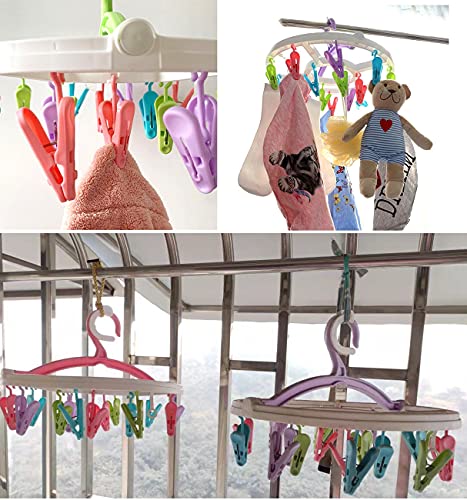 Newraturner Clothespin Rack Laundry Drying Rack,Clothes Hangers with 16 Clips,Clip Hanger Drip Hanger for Drying Underwear,Towel,Baby Clothes,Hat,Scarf,Socks,Bras,Pants,Cloth Diapers,Gloves