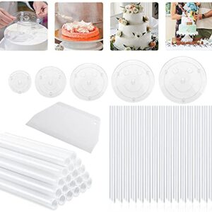 QCYOHO 41Pcs Plastic Cake Dowel Rods Set, 20 Pcs White Cake Support Rods, 5 Pcs Cake Separator Plates for 4, 6, 8, 10, 12 Inch Cakes, 15 Pcs Clear Cake Stacking Dowels for Tiered Cakes