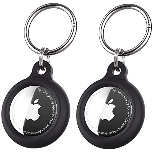 [2PCS] Air Tag Keychain, ICARERSPACE Apple AirTag Holder with Airtag Key Ring Designed for Apple AirTag Case - Black