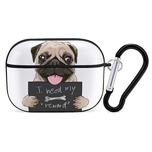 Funny Pug I Need My Reward Airpods Case Cover for Apple AirPods Pro Cute Airpod Case for Boys Girls Silicone Protective Skin Airpods Accessories with Keychain